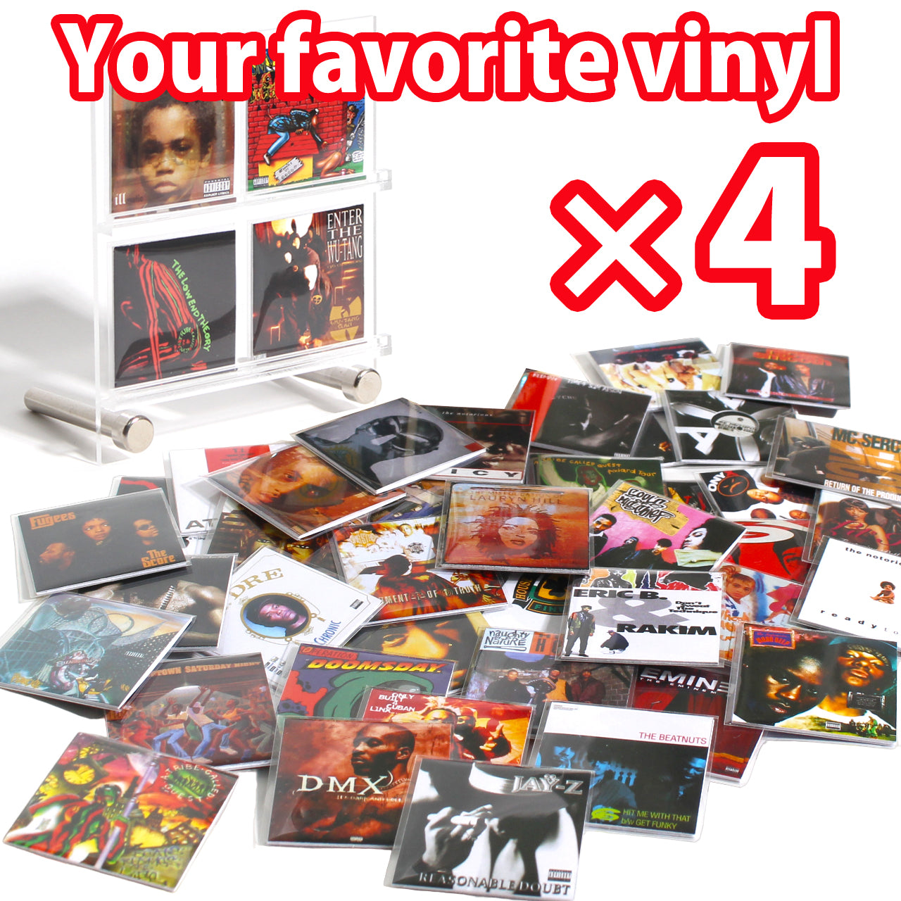 A set of 4 miniature vinyl of your choice comes with Acrylic showcase ...